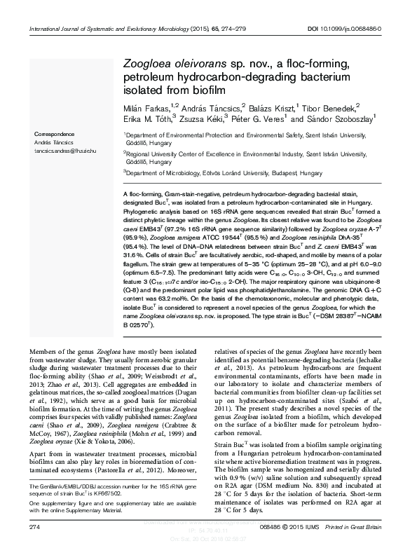 (PDF) Zoogloea oleivorans sp. nov., a floc-forming, petroleum ...