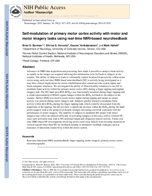 (PDF) Self-modulation of primary motor cortex activity with motor and ...