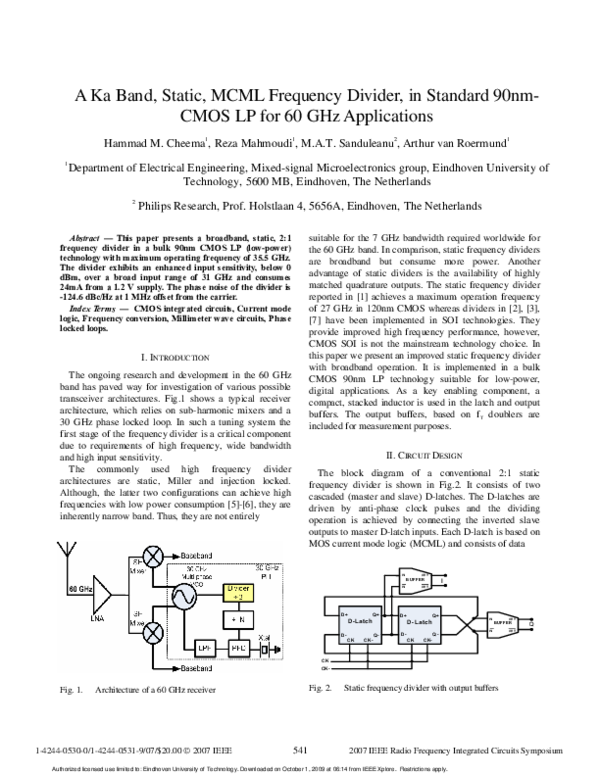 Pdf A Ka Band Static Mcml Frequency Divider In Standard 90nm Cmos