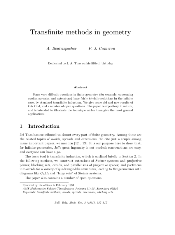 (PDF) Transfinite methods in geometry