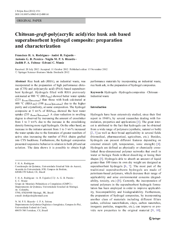 (PDF) Chitosan-graft-poly(acrylic acid)/rice husk ash based ...