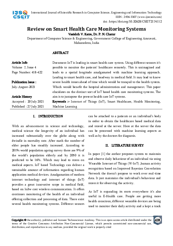 (PDF) Review on Smart Health Care Monitoring Systems