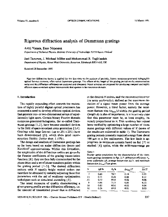 (PDF) Rigorous diffraction analysis of Dammann gratings