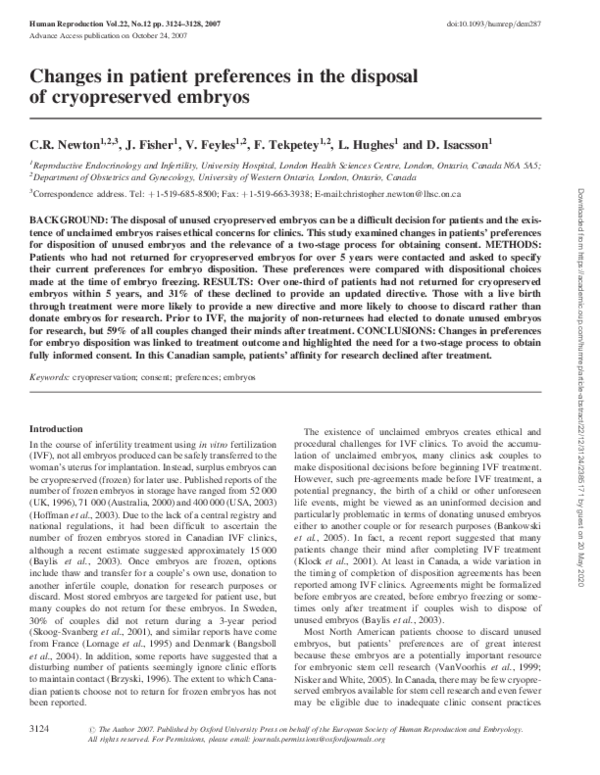 (PDF) Changes in patient preferences in the disposal of cryopreserved ...