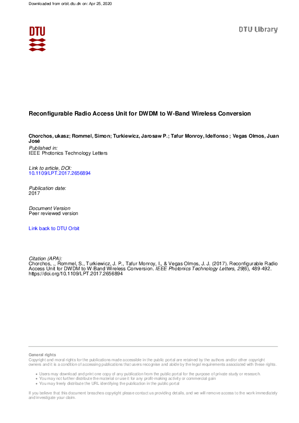 (PDF) Reconfigurable Radio Access Unit for DWDM to W-Band Wireless ...