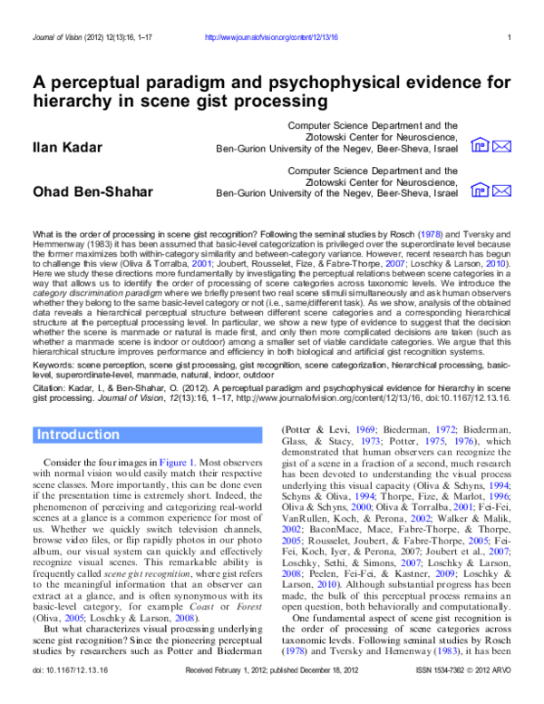 (PDF) A perceptual paradigm and psychophysical evidence for hierarchy in scene gist processing