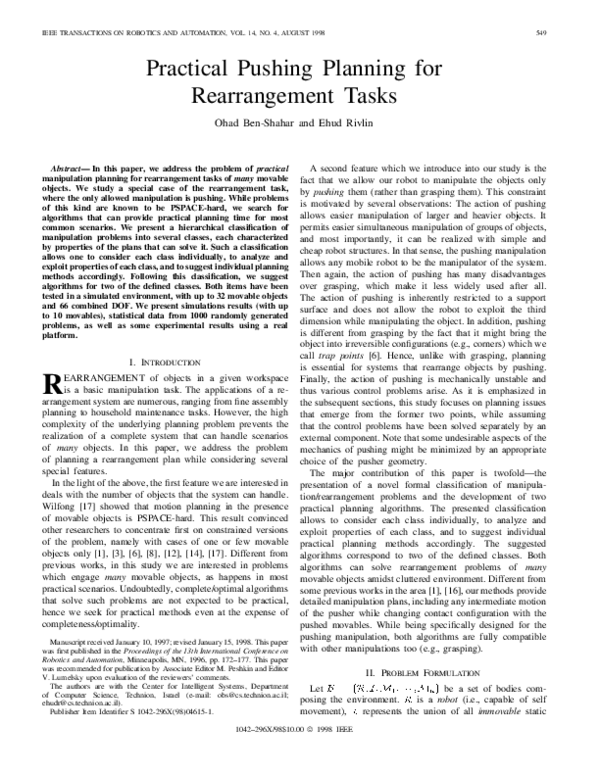 (PDF) Practical pushing planning for rearrangement tasks