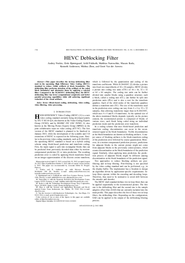 (PDF) HEVC Deblocking Filter