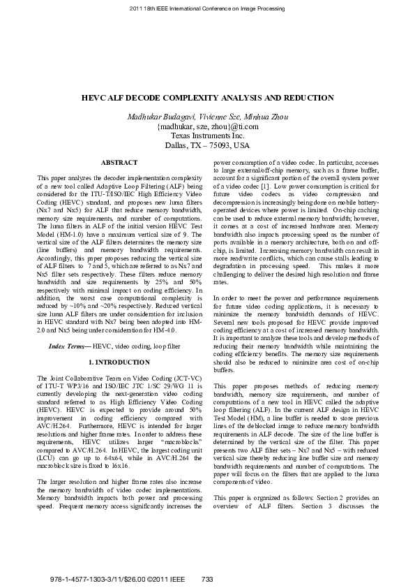 Pdf Hevc Alf Decode Complexity Analysis And Reduction