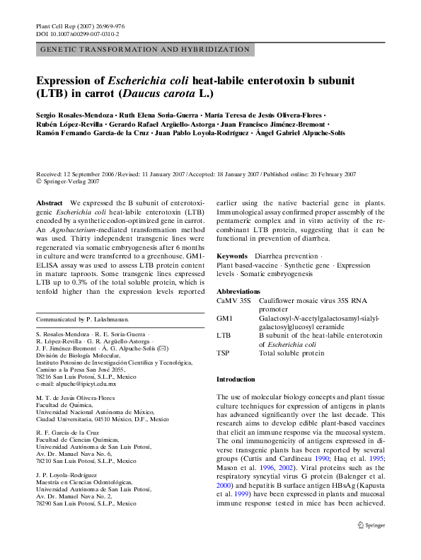 (PDF) Expression of Escherichia coli heat-labile enterotoxin b subunit ...