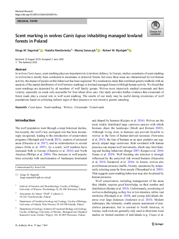(PDF) Scent marking in wolves Canis lupus inhabiting managed lowland ...