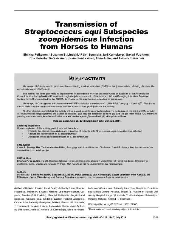 (PDF) Transmission of Streptococcus equi Subspecies zooepidemicus ...
