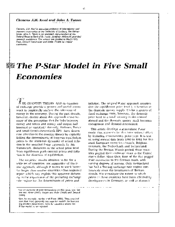 (PDF) IThe P-Star Model in Five Small Economies