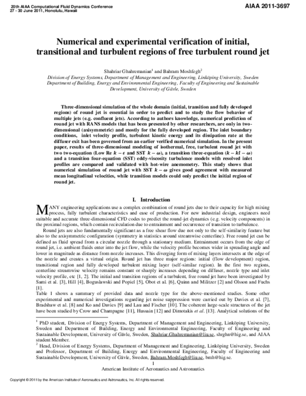 Pdf Numerical And Experimental Verification Of Initial Transitional And Turbulent Regions Of