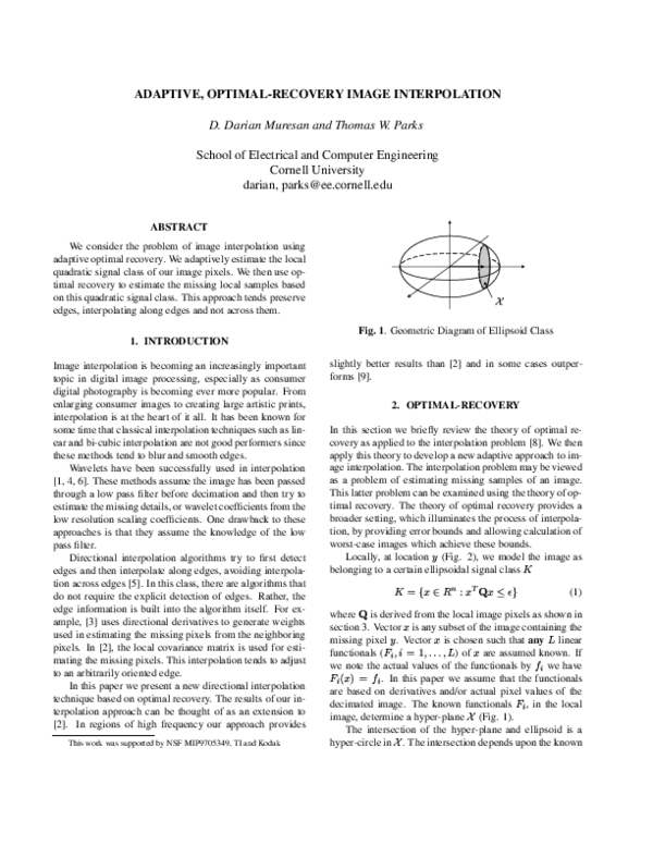 Pdf Adaptive Optimal Recovery Image Interpolation