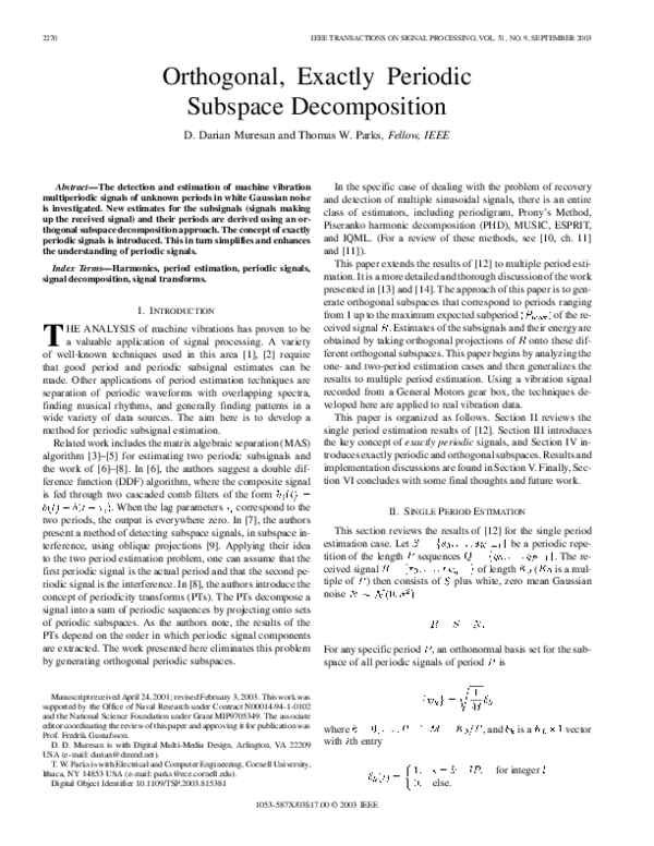 (PDF) Orthogonal, exactly periodic subspace decomposition