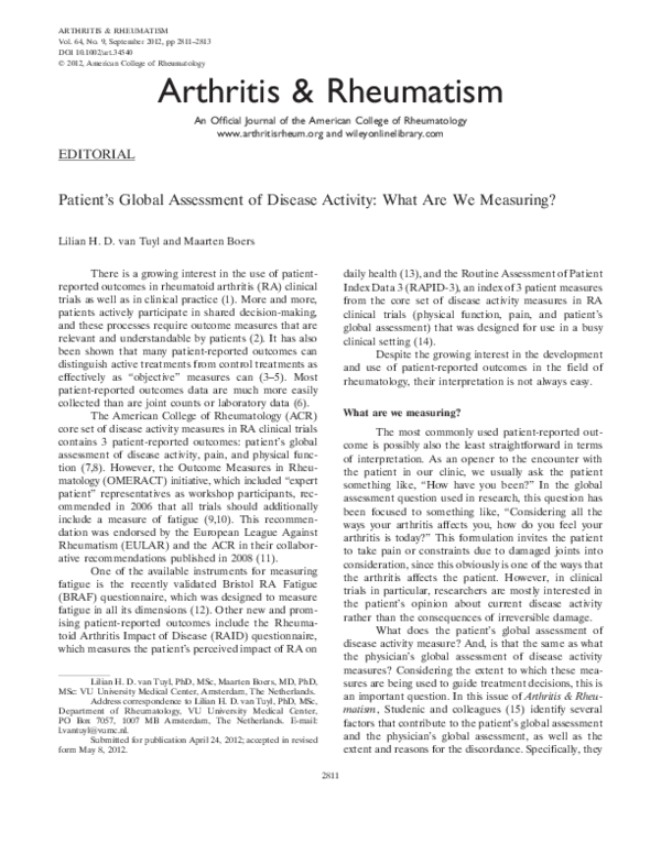 (PDF) Patient's global assessment of disease activity: What are we ...