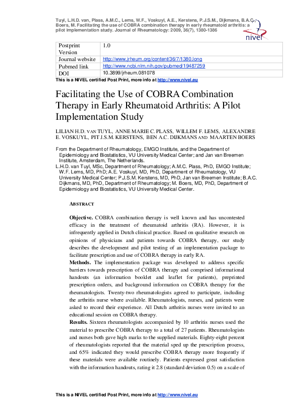 (PDF) Facilitating the Use of COBRA Combination Therapy in Early ...