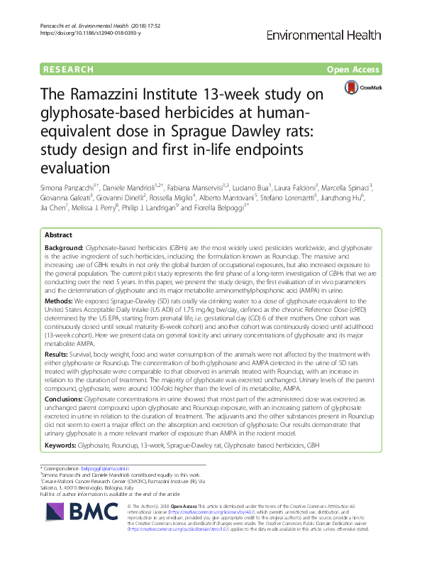 (PDF) The Ramazzini Institute 13-week study on glyphosate-based ...