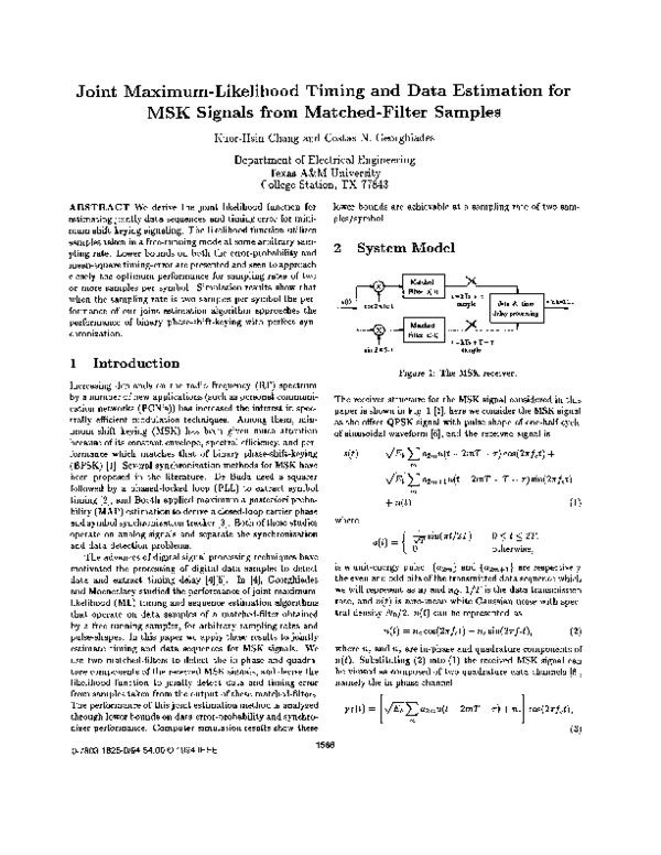 (PDF) Joint maximum-likelihood timing and data estimation for MSK ...