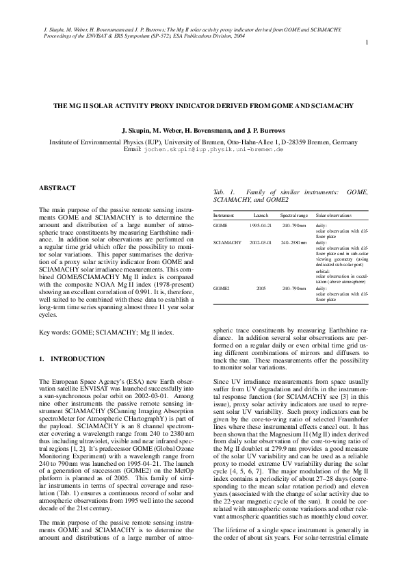 (PDF) The Mg II Solar Activity Proxy Indicator Derived from GOME and ...