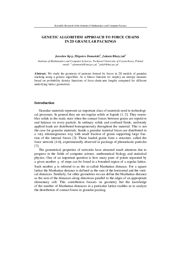 (PDF) Genetic Algorithm Approach to Force Chains in 2D Granular Packings