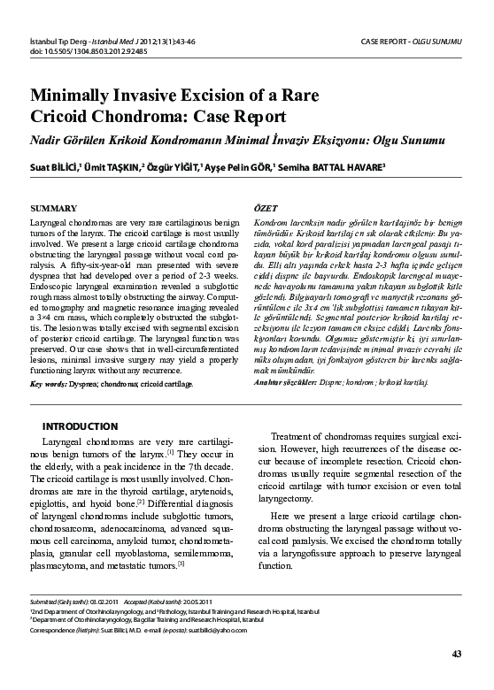 (PDF) Minimally invasive excision of a rare cricoid chondroma: case report