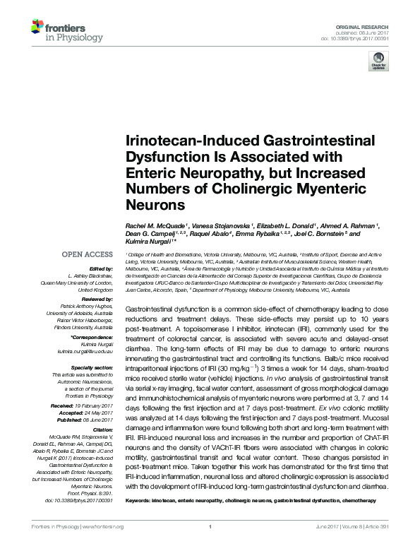 (PDF) Irinotecan-Induced Gastrointestinal Dysfunction Is Associated ...