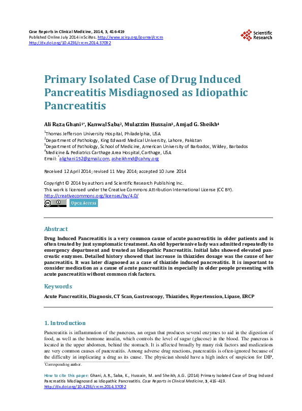 (PDF) Primary Isolated Case of Drug Induced Pancreatitis Misdiagnosed ...