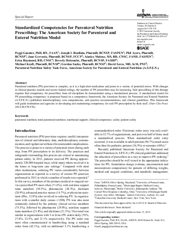 (PDF) Standardized Competencies for Parenteral Nutrition Prescribing ...