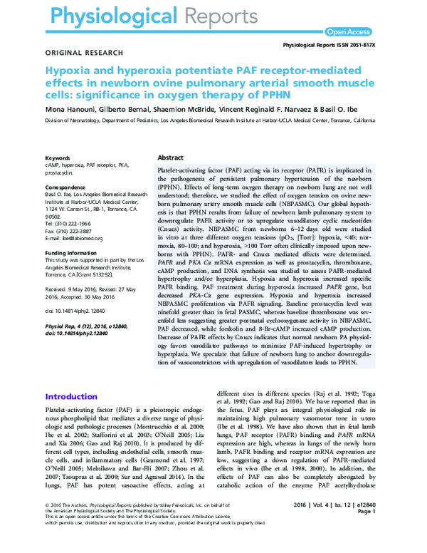 (PDF) Hypoxia and hyperoxia potentiate PAF receptor-mediated effects in ...