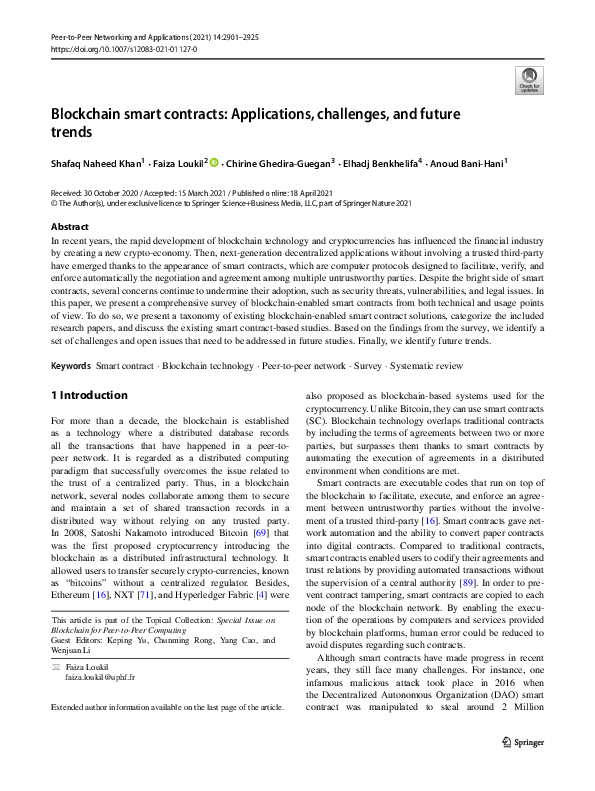(PDF) Blockchain smart contracts: Applications, challenges, and future trends