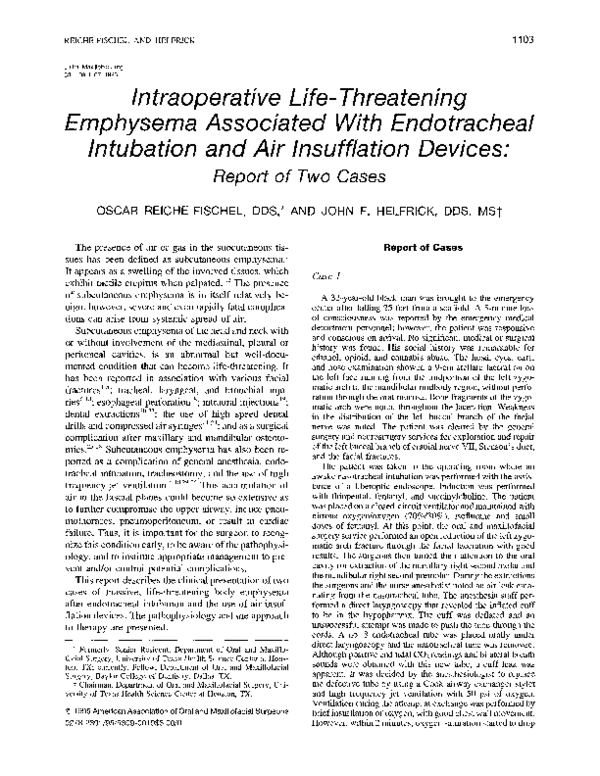 (PDF) Subcutaneous emphysema and pneumomediastinum after dental ...