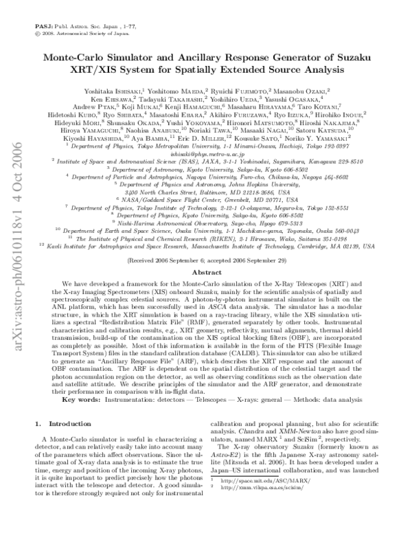 (PDF) Monte Carlo Simulator and Ancillary Response Generator of Suzaku XRT/XIS System for ...