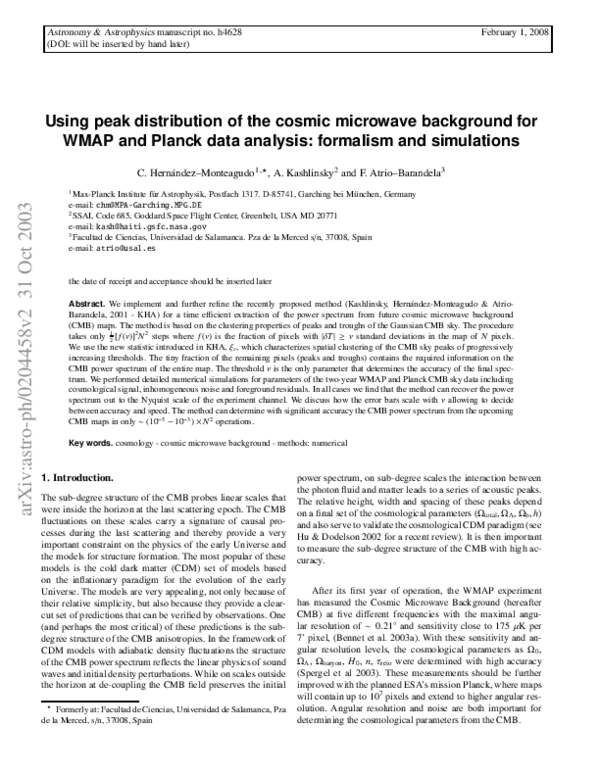(PDF) Using peak distribution of the cosmic microwave background for ...