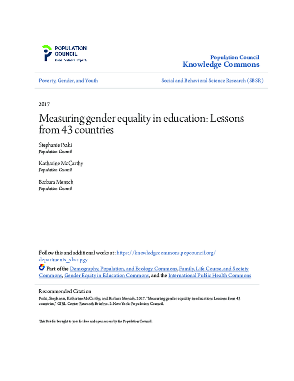 (PDF) Measuring gender equality in education: Lessons from 43 countries