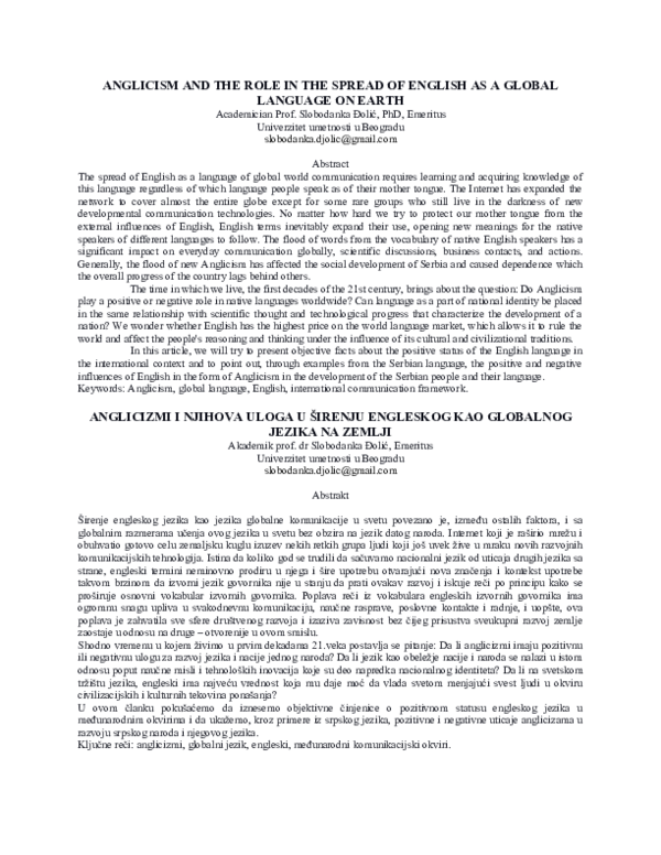 (DOC) ANGLICISM AND THE ROLE IN THE SPREAD OF ENGLISH AS A GLOBAL ...
