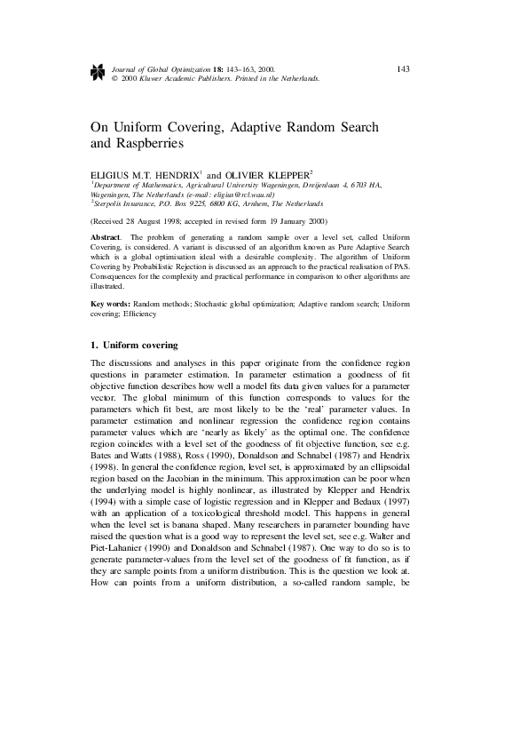 (PDF) On uniform covering, adaptive random search and raspberries