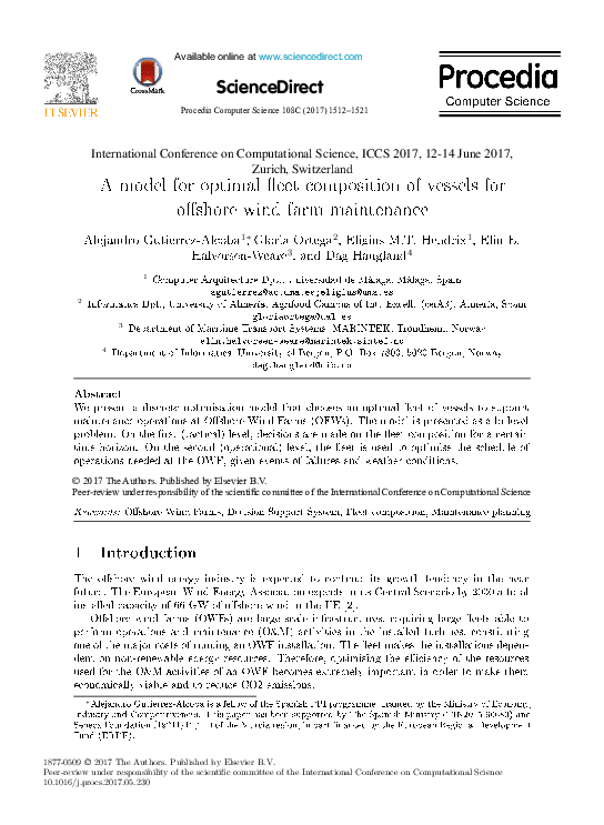 (PDF) A model for optimal fleet composition of vessels for offshore wind farm maintenance