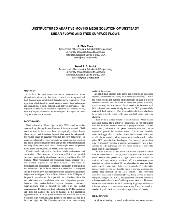 (PDF) Unstructured adaptive moving mesh solution of unsteady shear flows and free-surface flows