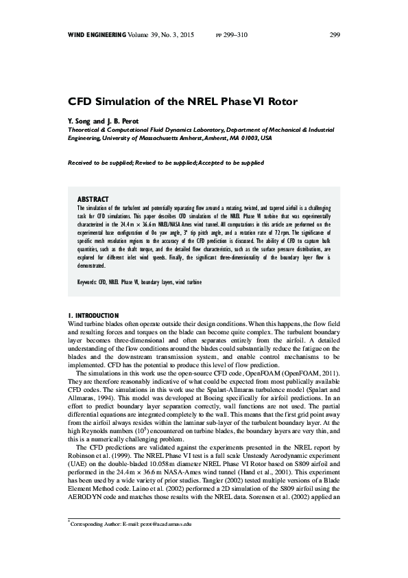 (PDF) CFD Simulation of the NREL Phase VI Rotor