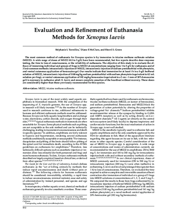 (PDF) Evaluation and refinement of euthanasia methods for Xenopus laevis
