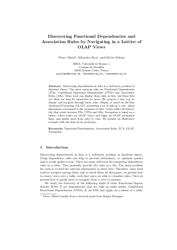 (PDF) Discovering functional dependencies and association rules by navigating in a lattice of ...