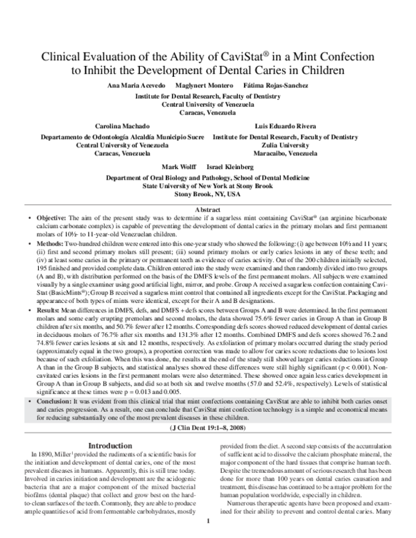 (PDF) Clinical Evaluation of the Ability of CaviStat® In a Mint ...