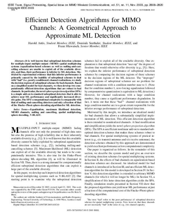 (PDF) Efficient detection algorithms for mimo channels: a geometrical approach to approximate ml ...