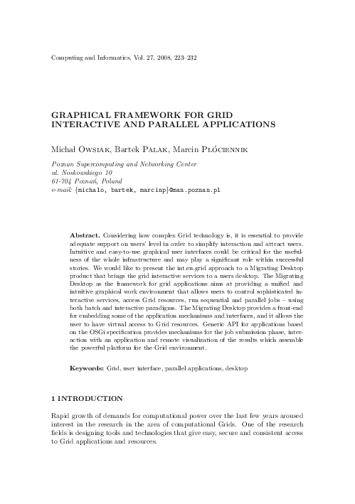 Pdf Graphical Framework For Grid Interactive And Parallel Applications