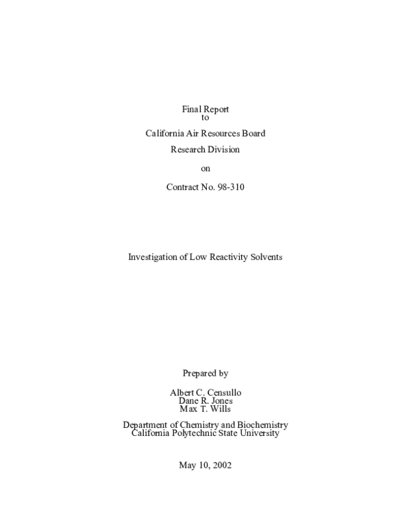 (PDF) Investigation of low reactivity solvents