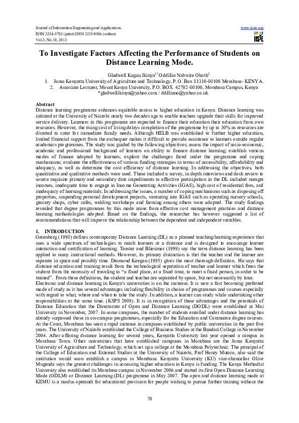 (PDF) To Investigate Factors Affecting the Performance of Students on ...