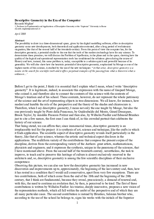 (DOC) Descriptive geometry in the Era of computers