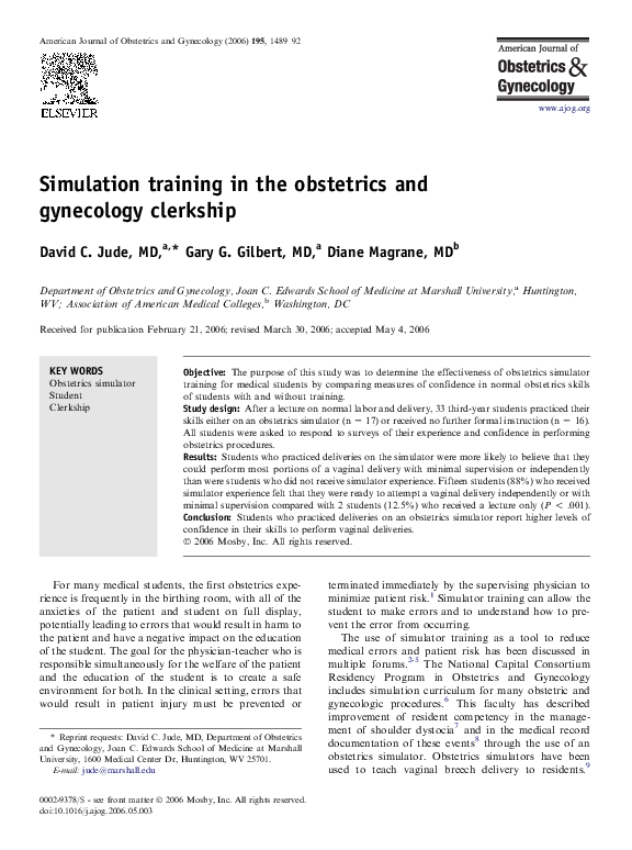 (PDF) Simulation training in the obstetrics and gynecology clerkship